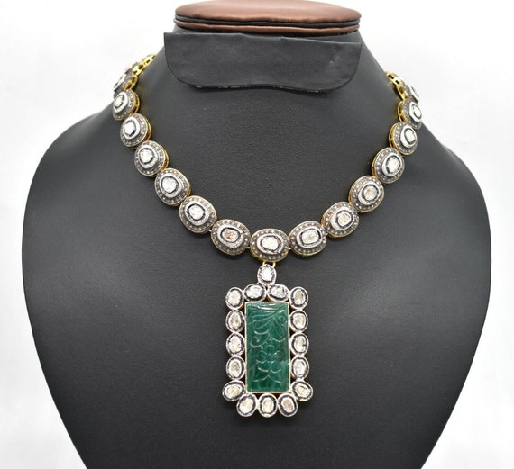 Necklace Natural Uncut Diamond Polki & Rose Cut Diamond 925 - Etsy