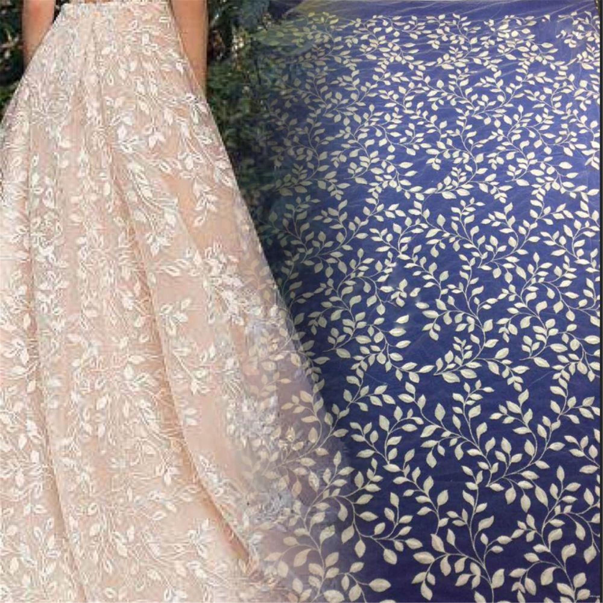 Leaf Pattern Embroidery Lace Fabric: Bridal Wedding Dress Veil, 51 Inch ...