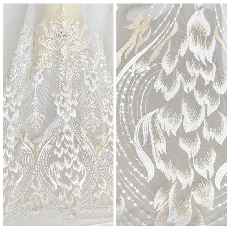 Feather Embroidered Lace Fabric: Bridal Chantilly Lace (51 Inch Wide ...