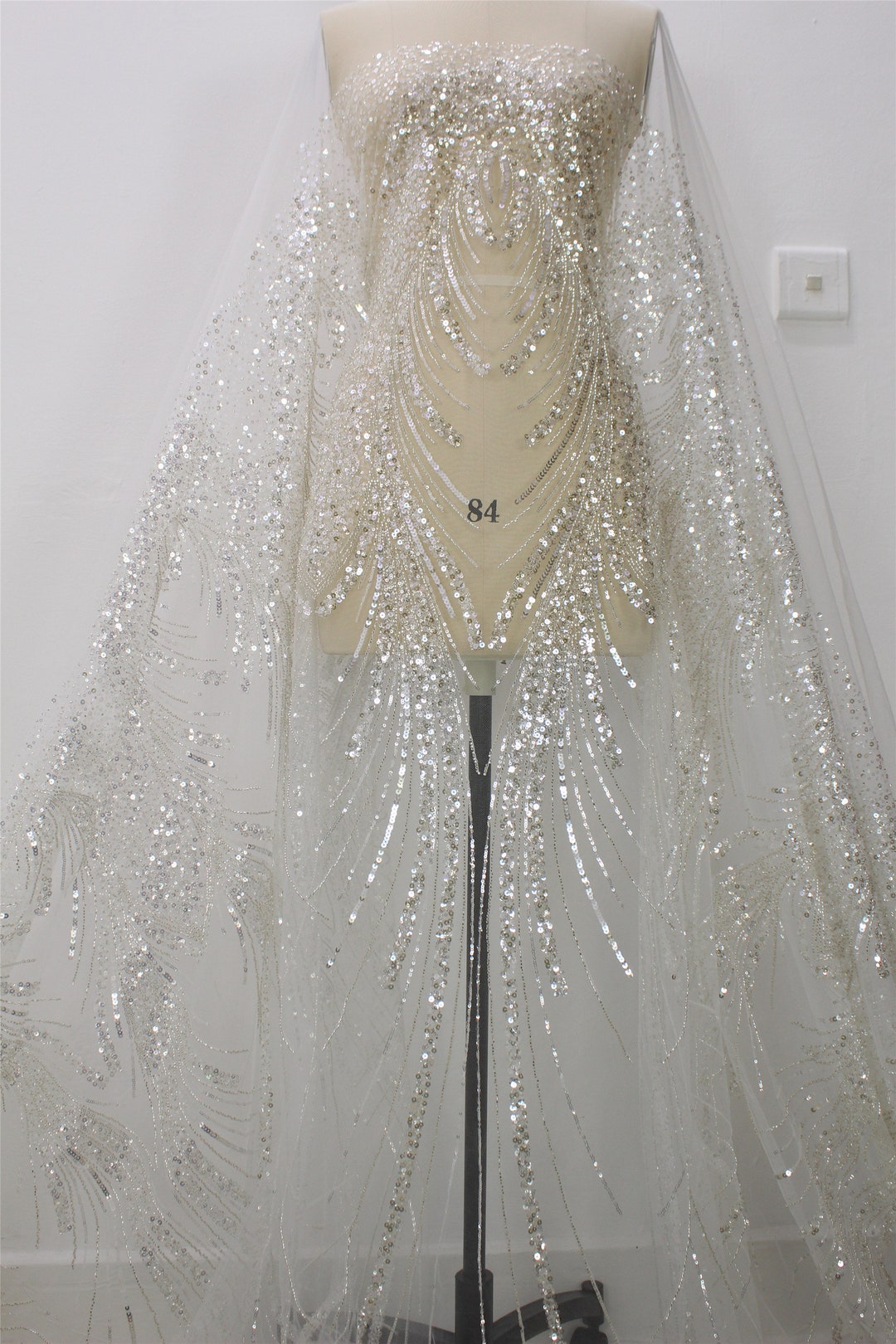 Ivory Beaded Sequin Lace Fabric: Couture Bridal Gown Lace - Etsy