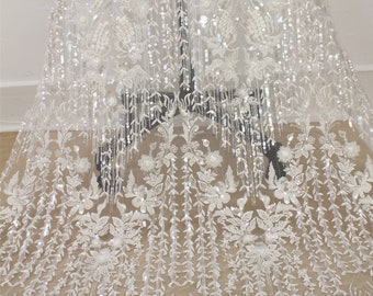 3D Beaded Lace Fabric for Wedding Dress, Gown Bridal Lace Wedding Dress Fabric, Sequin Lace ...