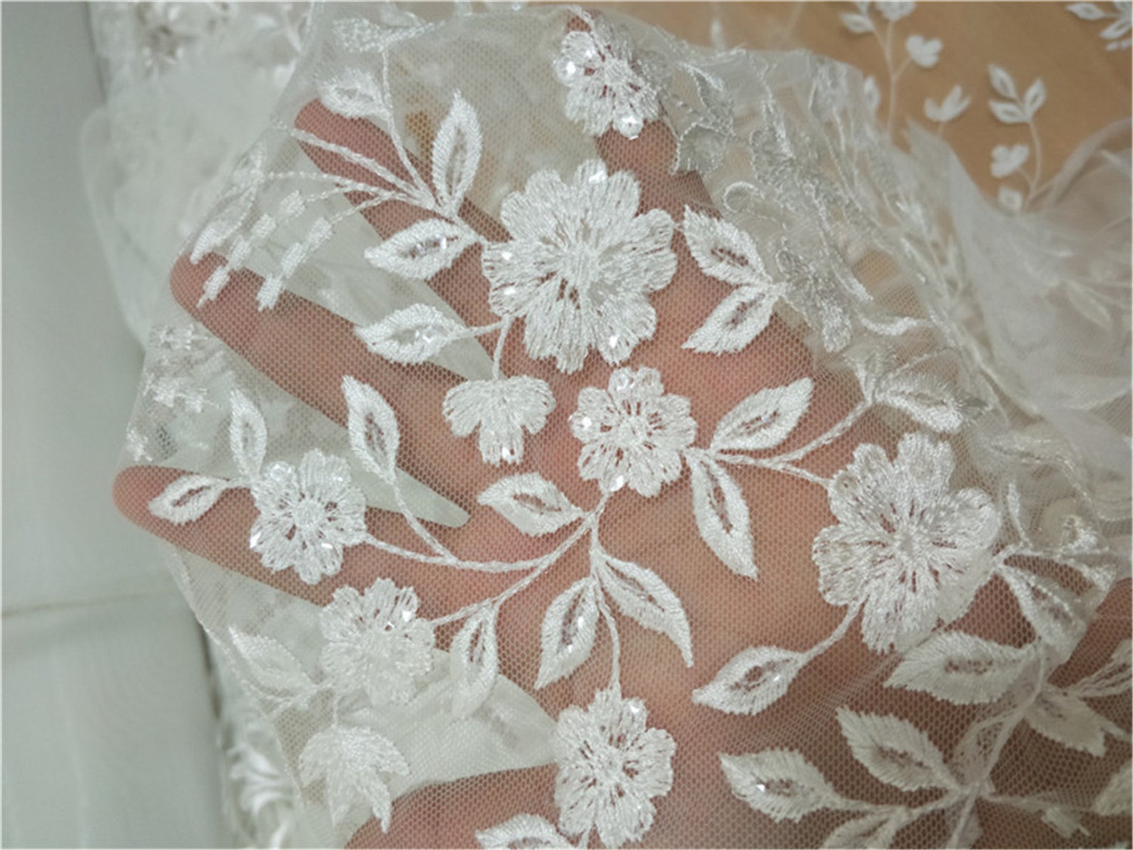 Delicate Floral Embroidery Lace Tulle Embroidered Lace Fabric - Etsy
