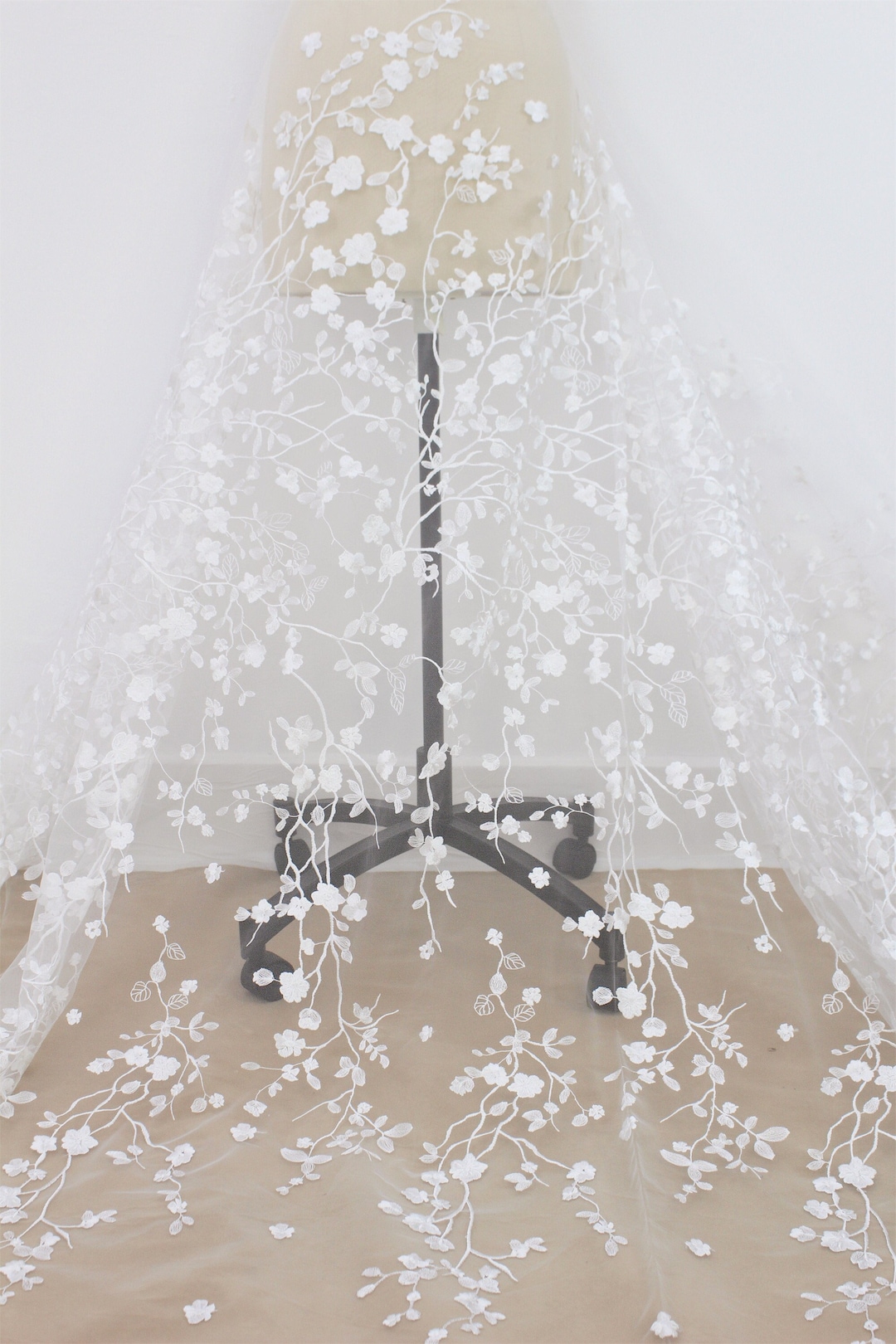 Floral Embroidery Lace Fabric: Off-white Tulle Bridal Lace by the Yard ...