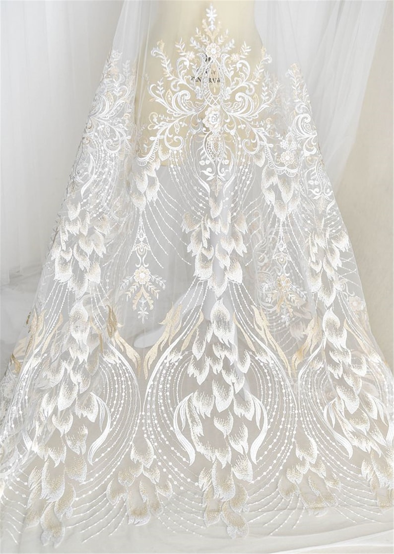 Feather Embroidered Lace Fabric: Bridal Chantilly Lace (51 Inch Wide ...