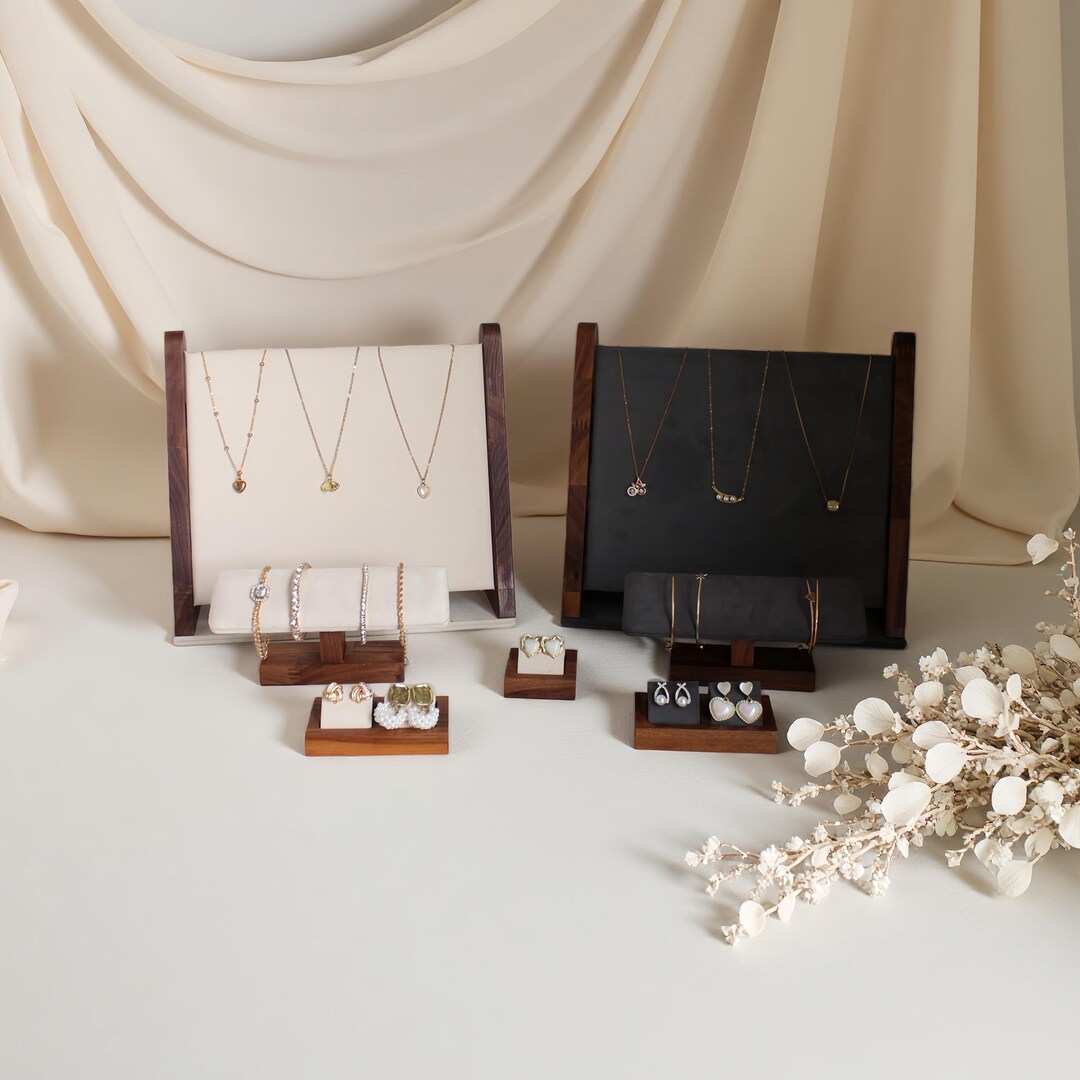 Black Walnut Jewelry Bracelet Necklace Display Stand Ramp Organizer ...