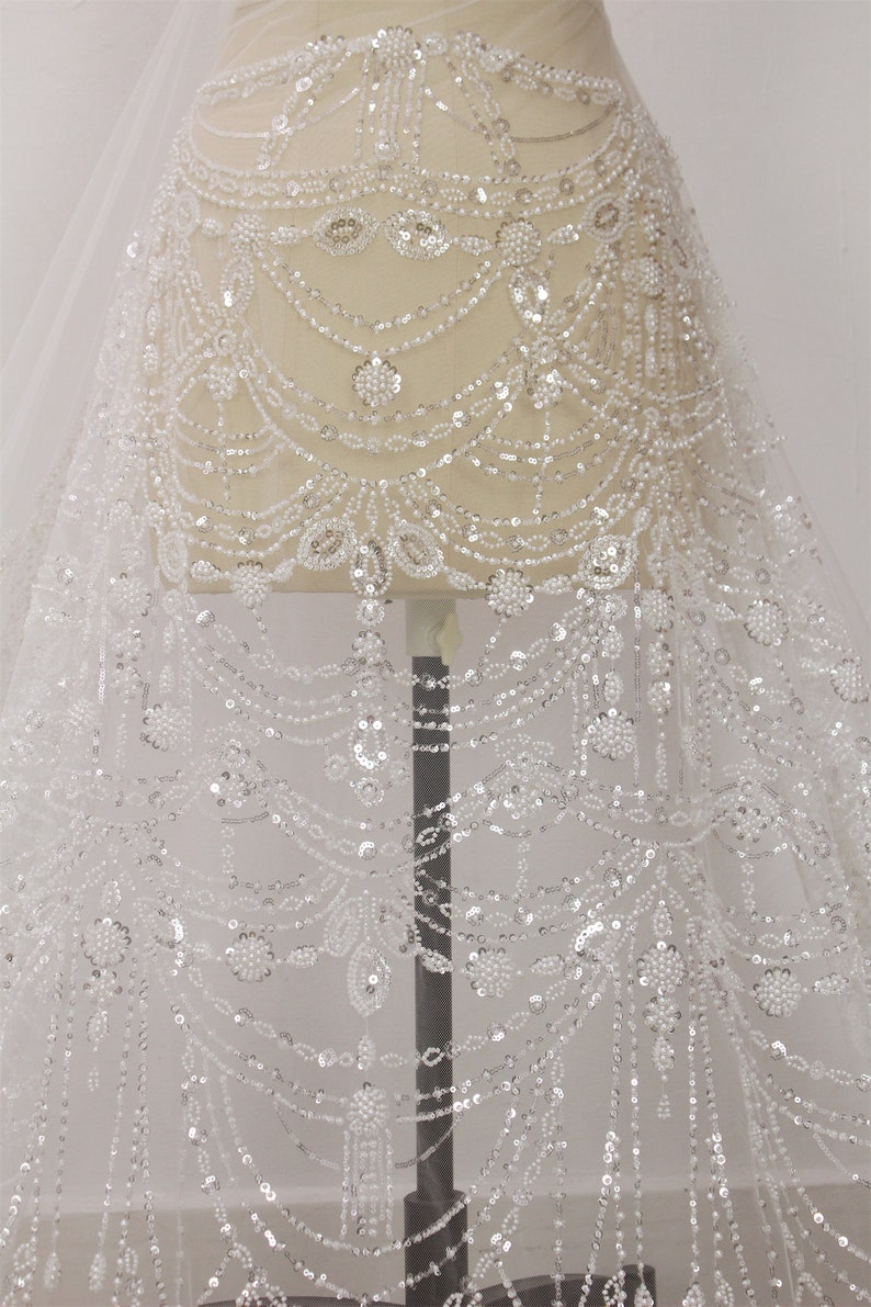 Luxury Beaded Lace Fabric Wedding Dress Fabric Embroidery - Etsy