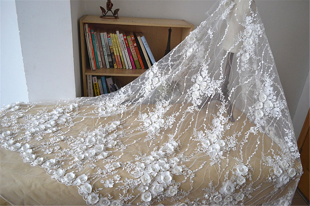 Beautiful 3D Flower Lace Fabric, Wedding Bridal Dress Lace Fabric ...