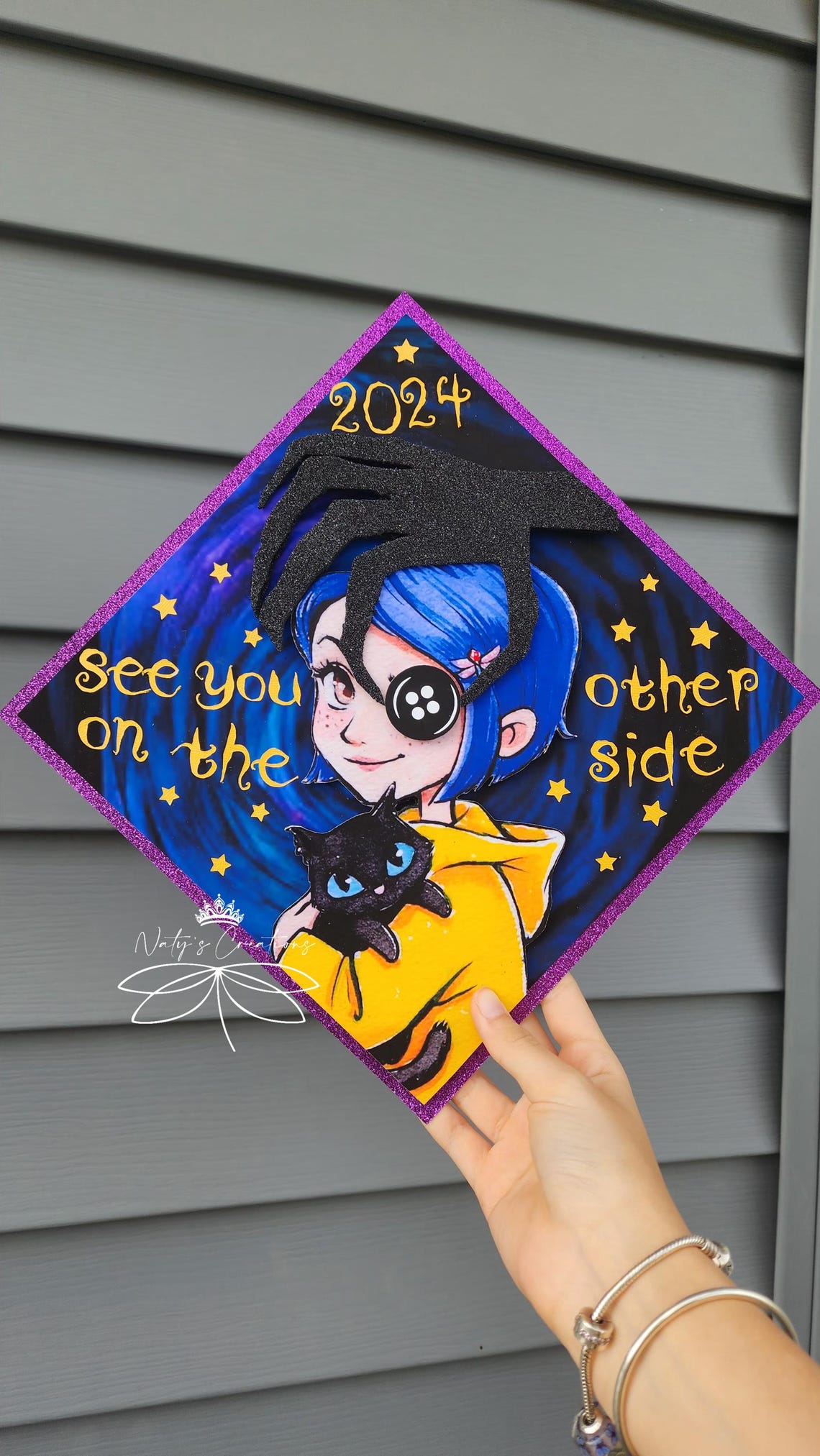 Graduation Cap Topper. Coraline Button Eye Girl and Cat - Etsy