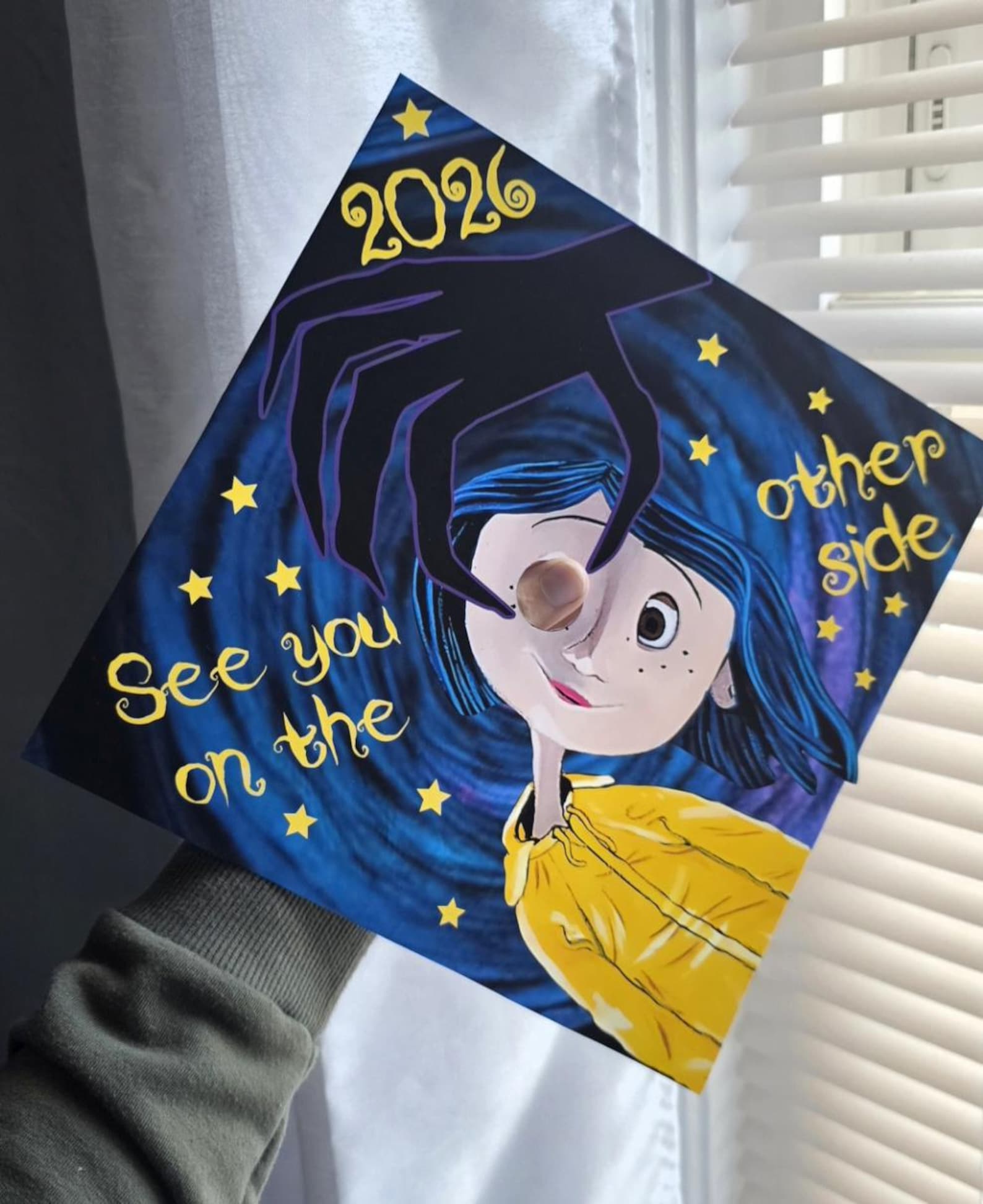 Graduation Cap Topper, Coraline Button Eye Girl, Single Layer Printed ...