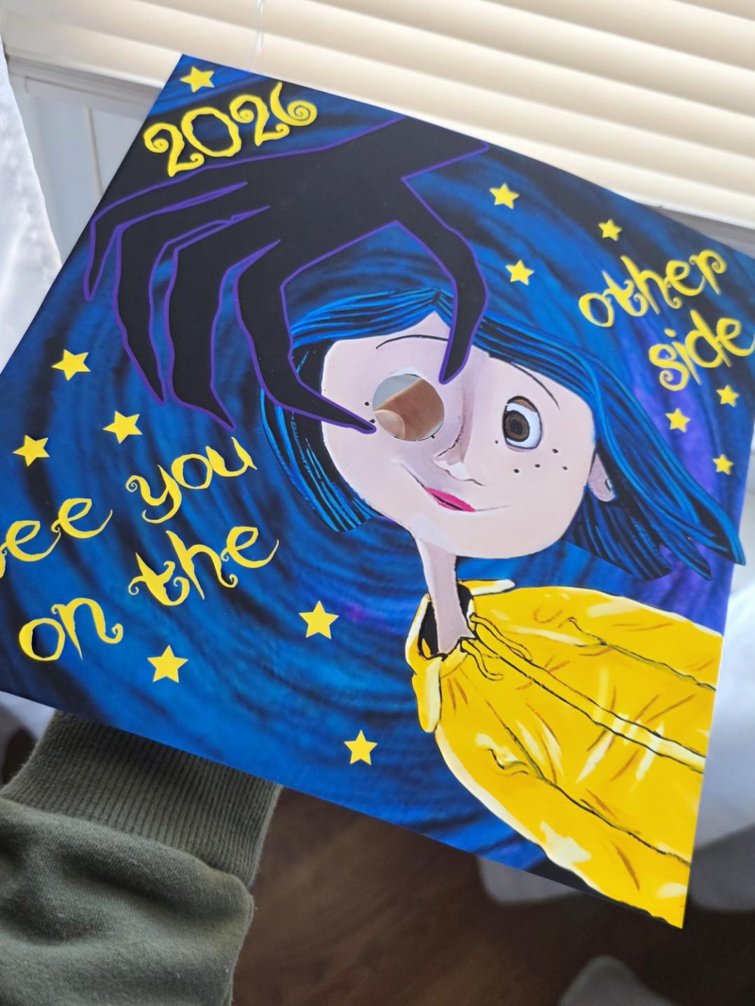 Graduation Cap Topper, Coraline Button Eye Girl, Single Layer Printed ...