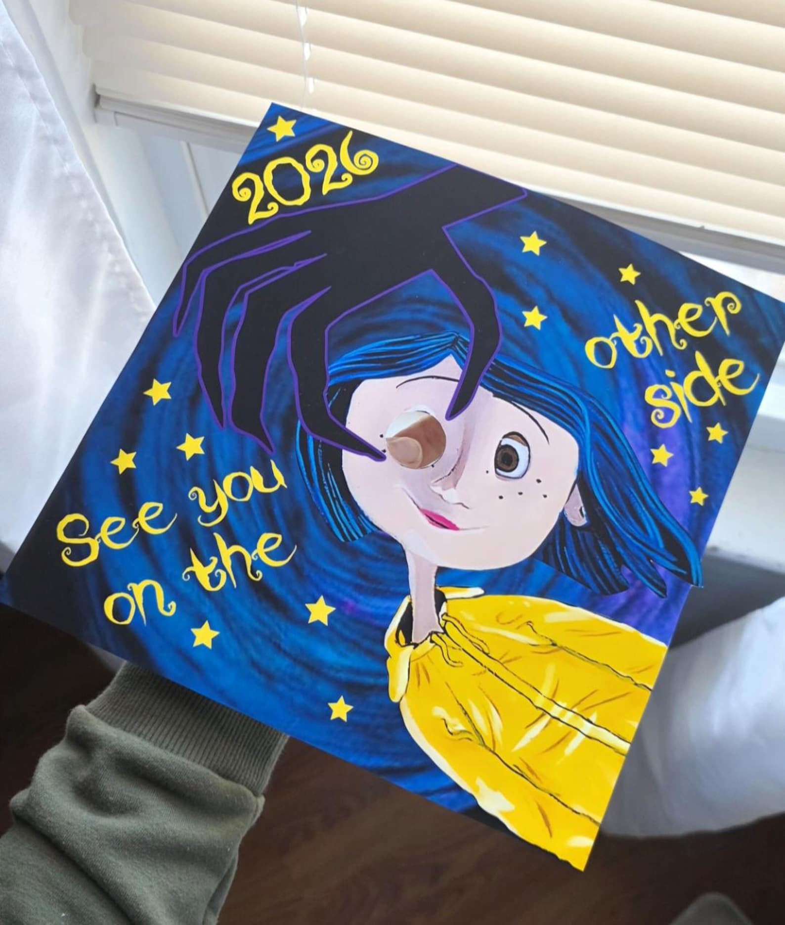 Graduation Cap Topper, Coraline Button Eye Girl, Single Layer Printed ...
