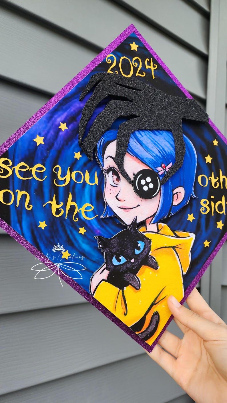 Graduation Cap Topper. Coraline Button Eye Girl and Cat - Etsy