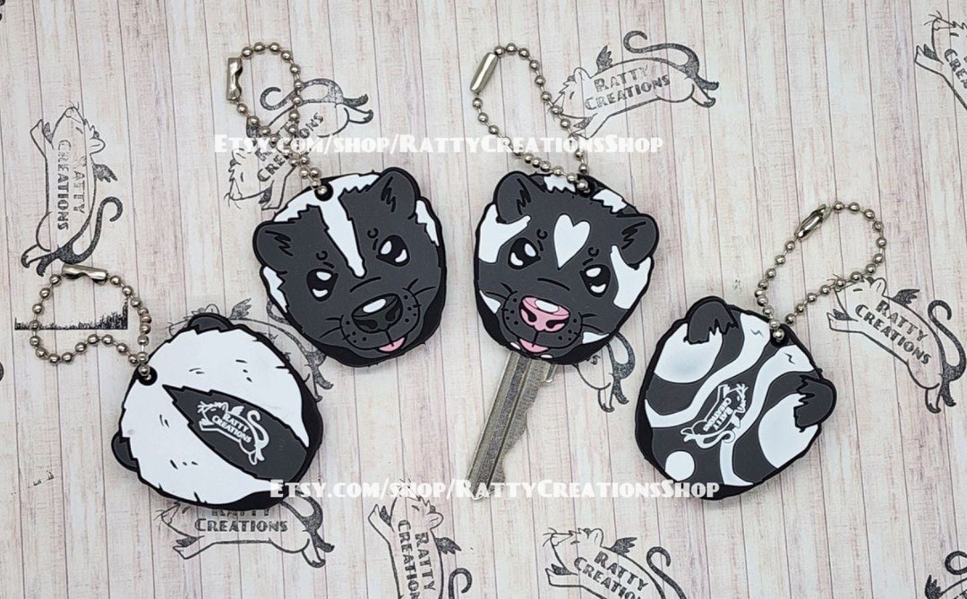 Stripped and Spotted Skunks Rubber Key Holder 3in Keychain Cute Little ...