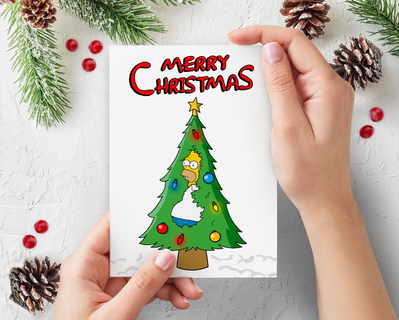 Homer Simpson Christmas Tree Card | Homer Backing Into Bush | the ...