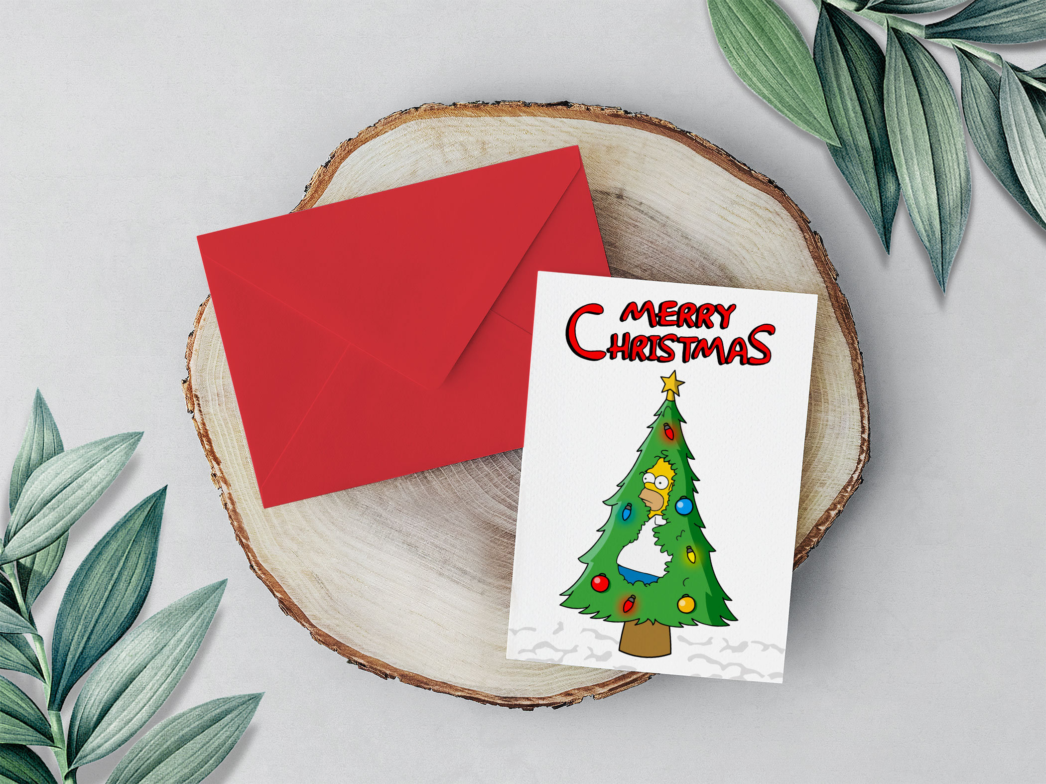Homer Simpson Christmas Tree Card | Homer Backing Into Bush | the ...
