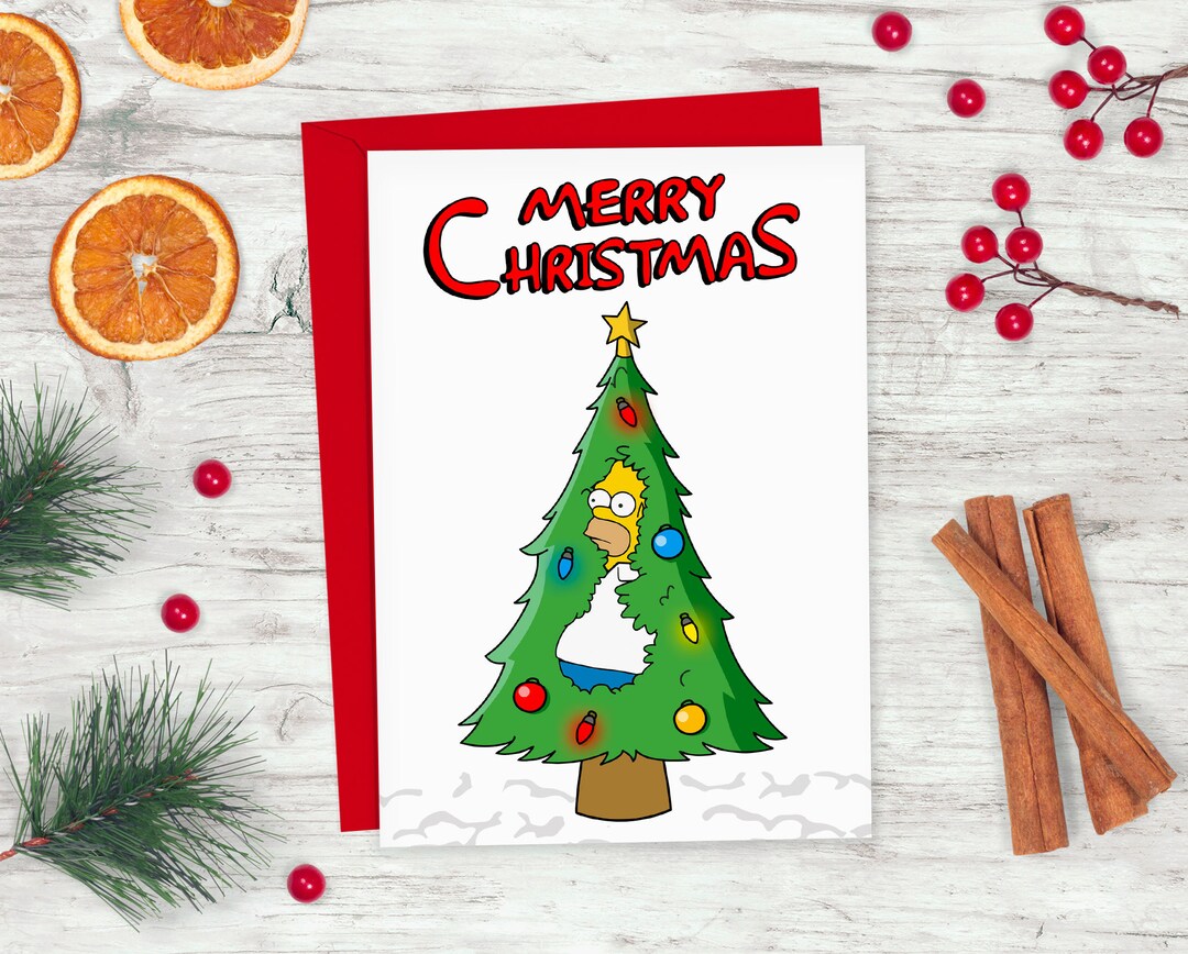 Homer Simpson Christmas Tree Card | Homer Backing Into Bush | the ...