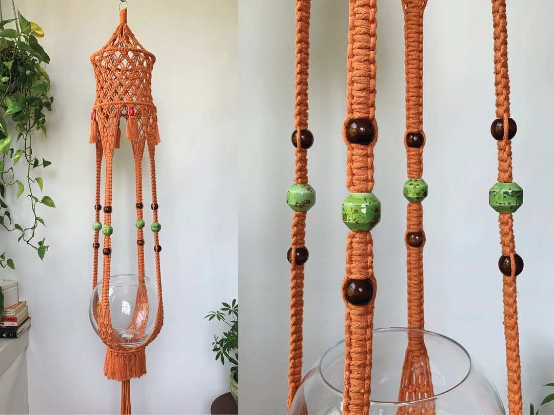 70s Retro Inspired Large Classic Macrame Plant Hanger With Vintage ...
