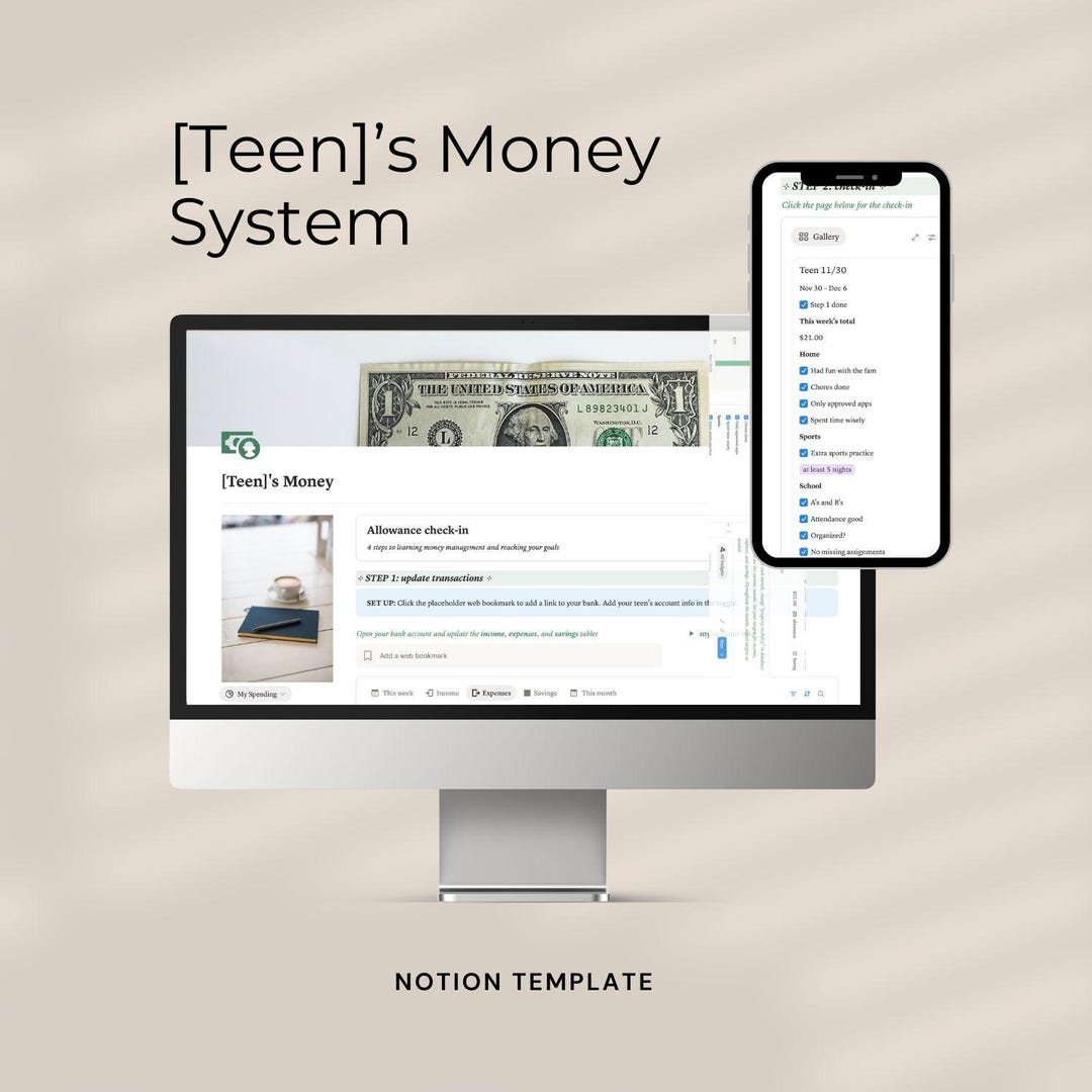 Teen's Money: Notion Template - Etsy