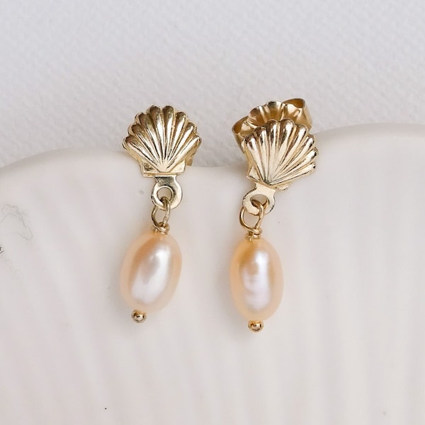 Gold Seashell Drop Earrings - Etsy