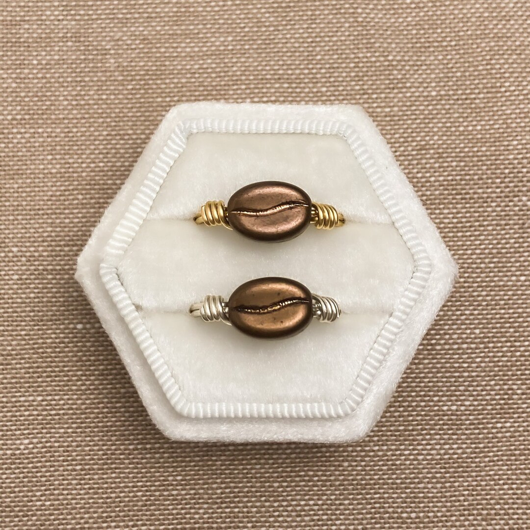 Coffee Bean Ring in Sterling Silver or 14K Gold Filled - Czech Glass ...