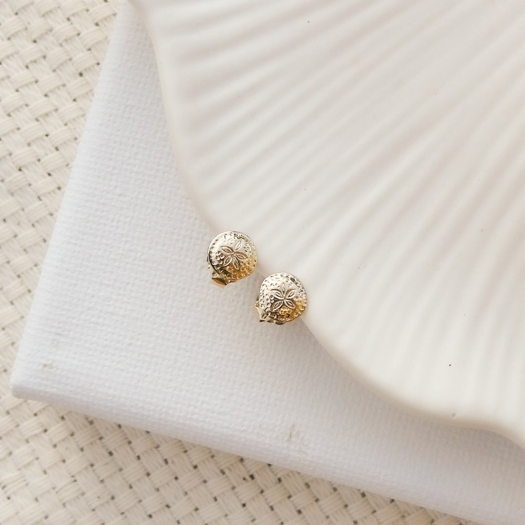 Dainty Sand Dollar Stud Earrings, Minimalist Seashell Studs, Sterling Silver Sand Dollar ...
