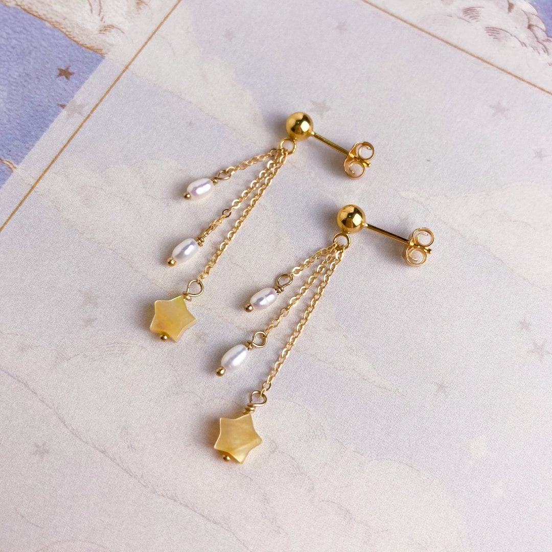 Freshwater Pearl Star Drop Earrings in Sterling Silver or 14K Gold ...