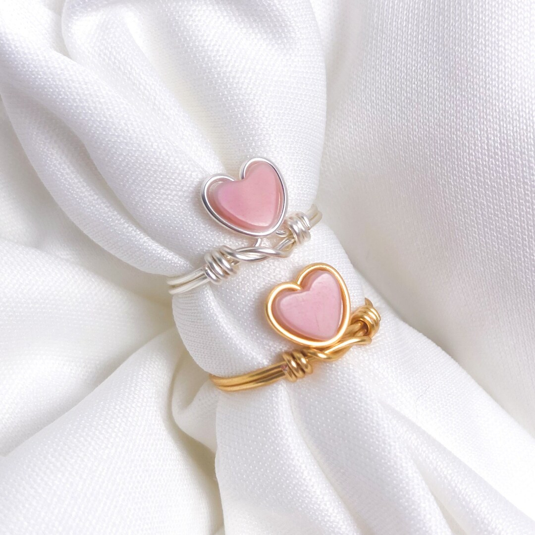 Lover's Knot Heart Ring in Pink Andean Opal - Etsy