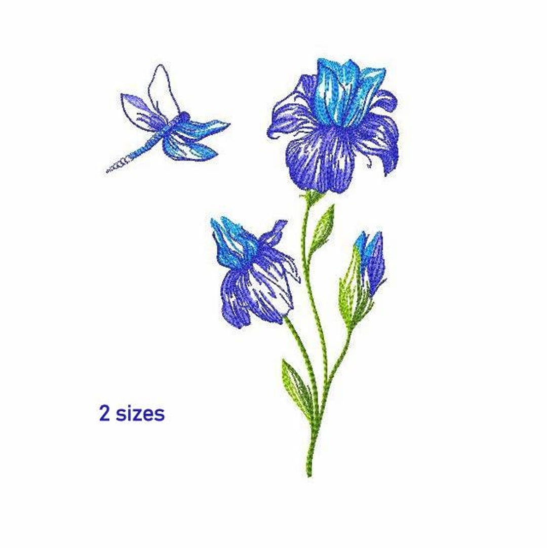 Iris Machine Embroidery Design 2 SIZES, Iris Flower Digital Embroidery ...