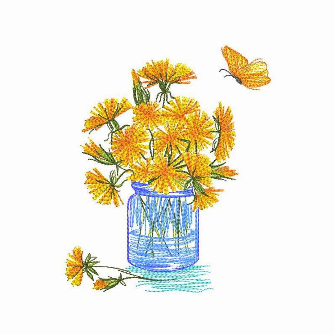 Dandelion Flowers Machine Embroidery Design 6 SIZES, Bouquet of ...