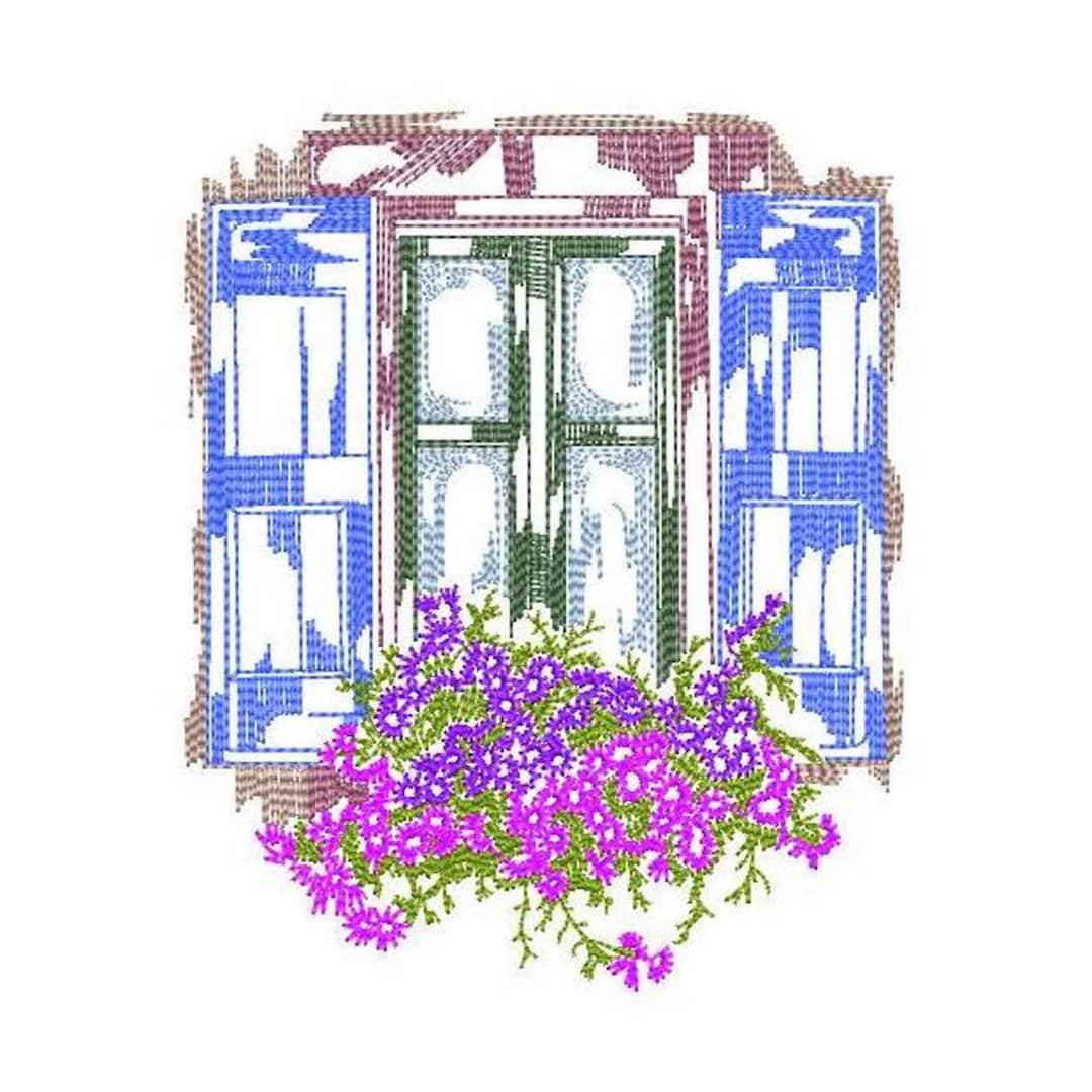 Window With Flowers Machine Embroidery Design 5 SIZES, Flower Window ...