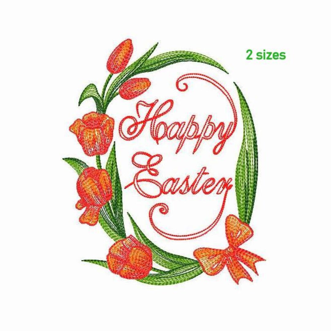 Happy Easter Machine Embroidery Design 2 SIZES, Easter Tulips Digital ...