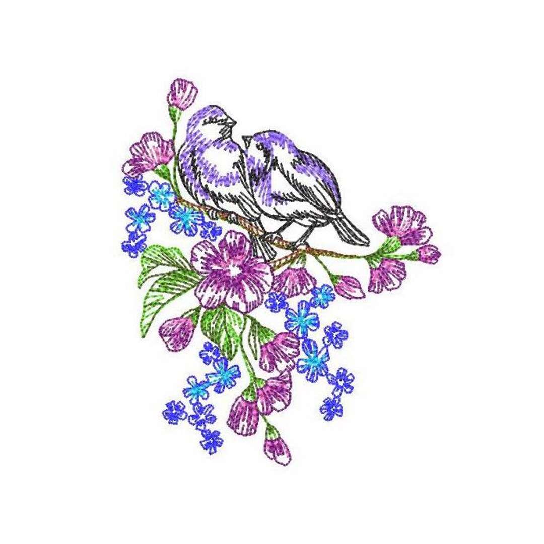 Birds on Flowers Machine Embroidery Design 3 SIZES, Love Birds on a ...