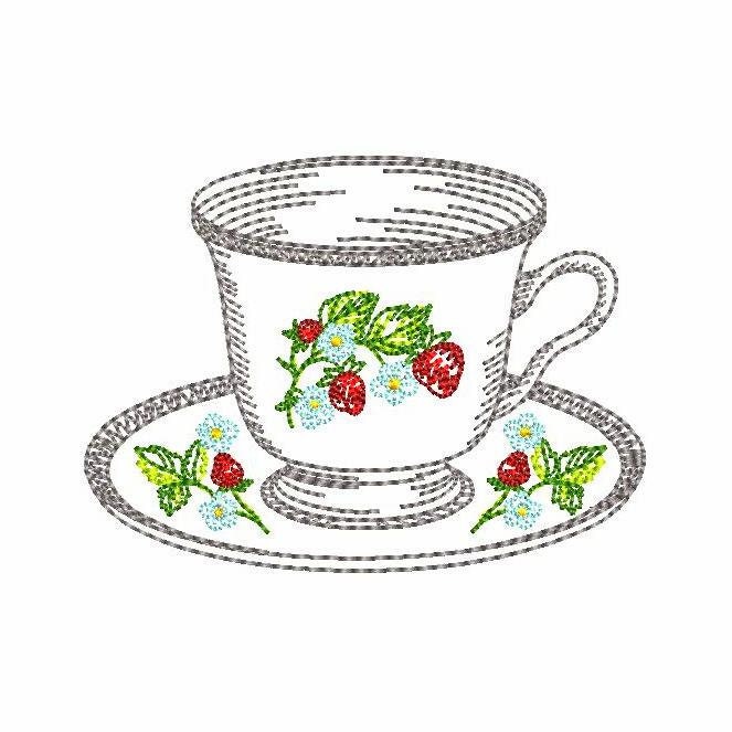 Tea Cup SET Machine Embroidery Designs 6 Beautiful Cups With - Etsy