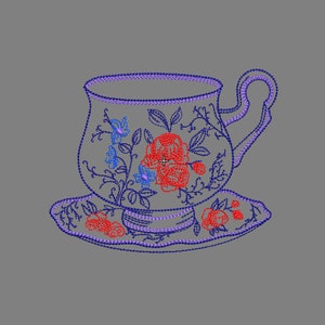 Tea Cup Machine Embroidery Design, Sketch Machine Embroidery Mug, Art ...