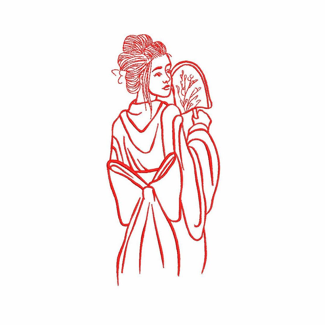 Geisha Machine Embroidery Design 4 SIZES, Sketch Machine Embroidery ...