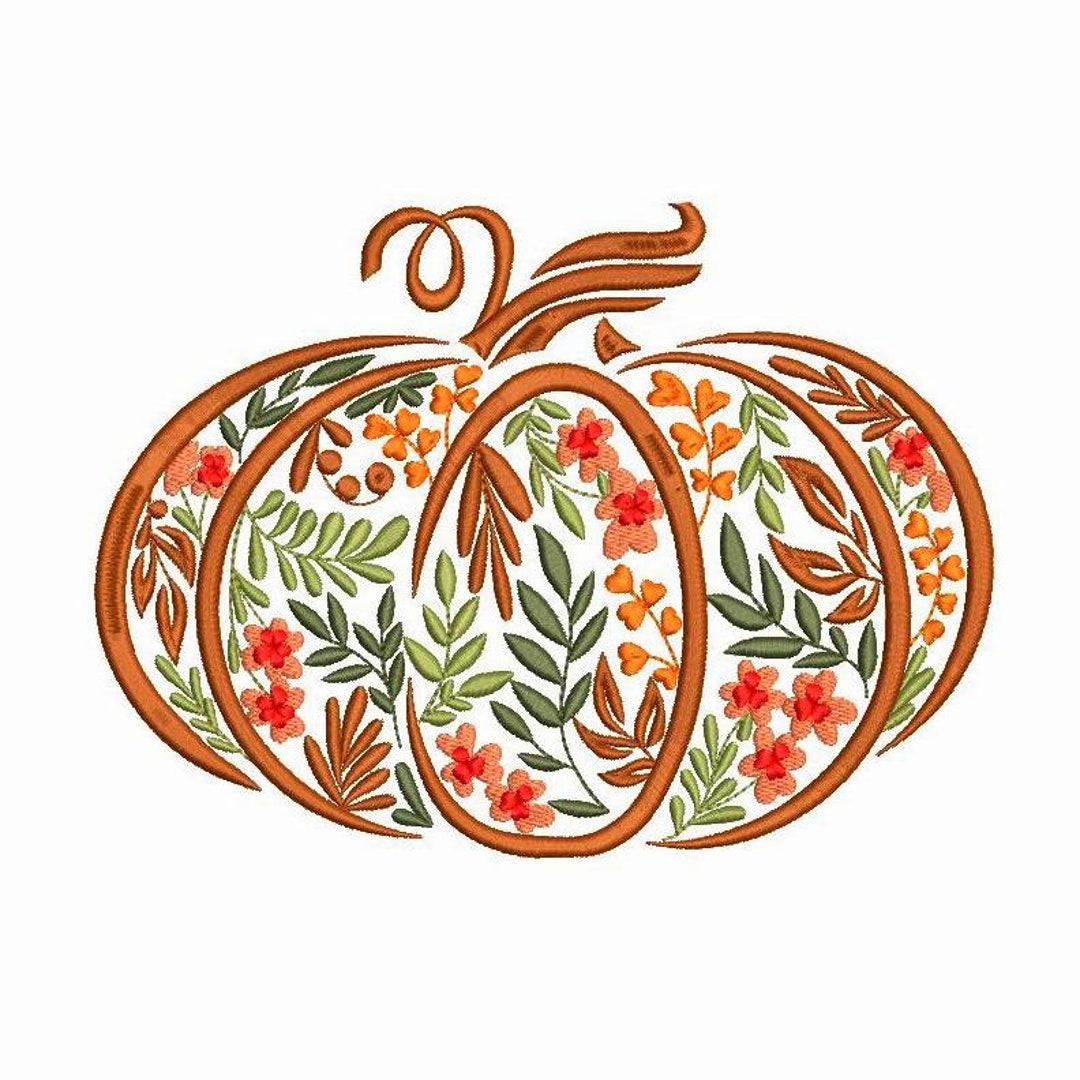 Fall Pumpkin Machine Embroidery Design 5 SIZES, Thanksgiving Pumpkin ...