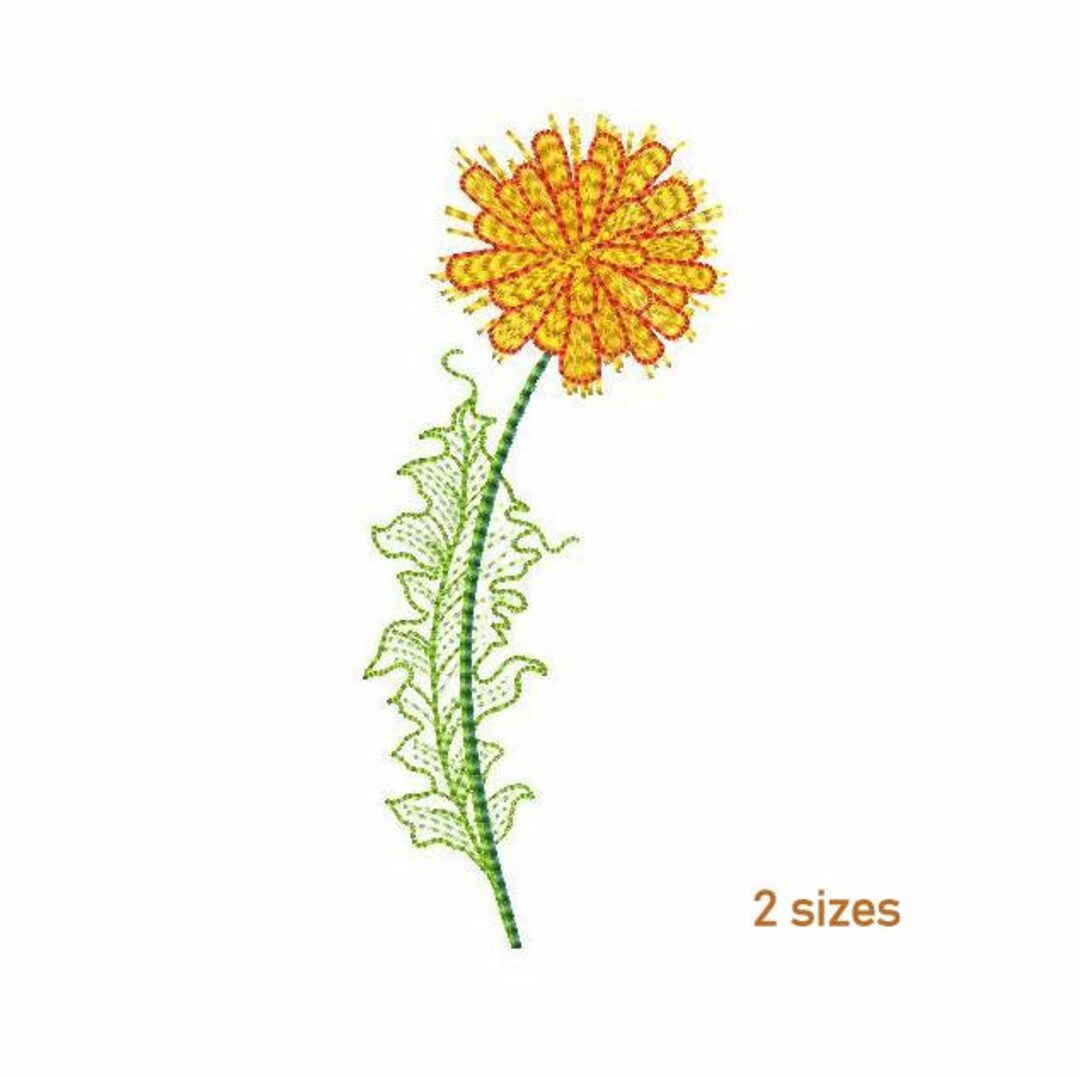 Dandelion Machine Embroidery Design 2 SIZES, Yellow Dandelion Digital ...