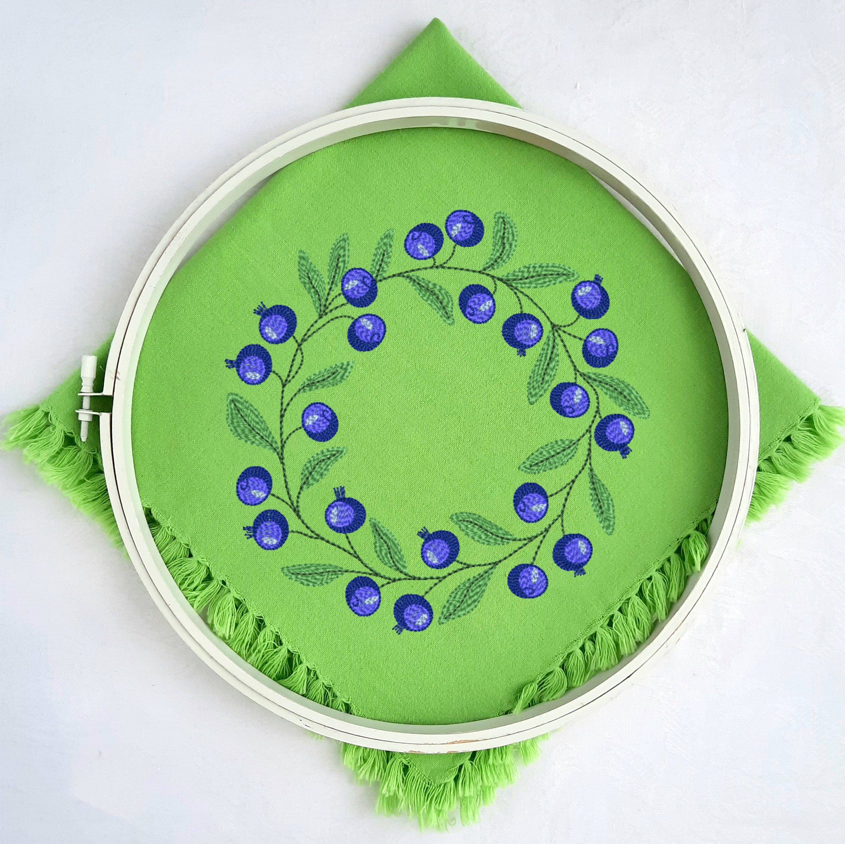 Blueberry Wreath Machine Embroidery Design 4 SIZES, Blueberry Digital ...