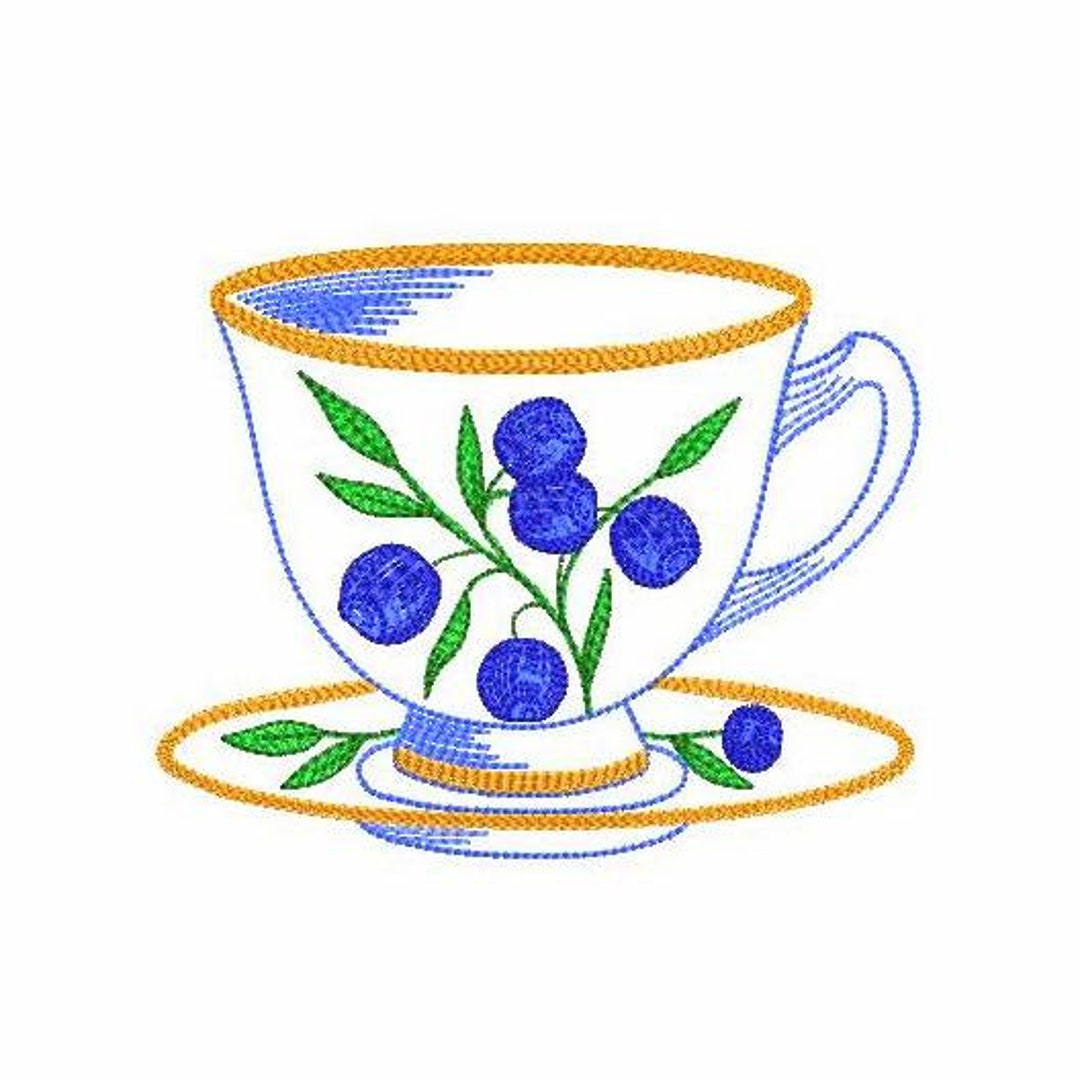 Tea Cup Machine Embroidery Design Sketch Machine Embroidery - Etsy