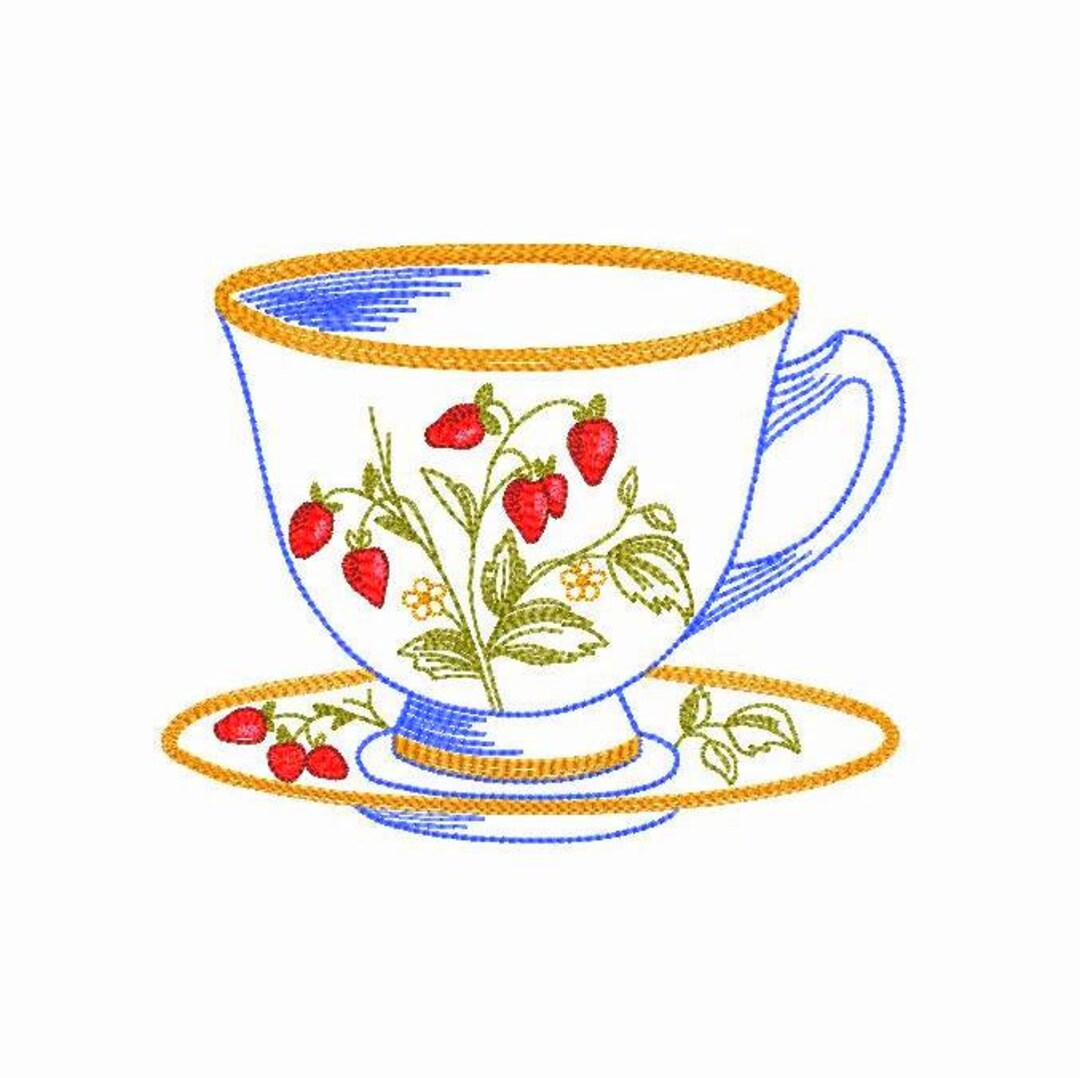 Tea Cup Machine Embroidery Design, Sketch Machine Embroidery Mug, Art ...