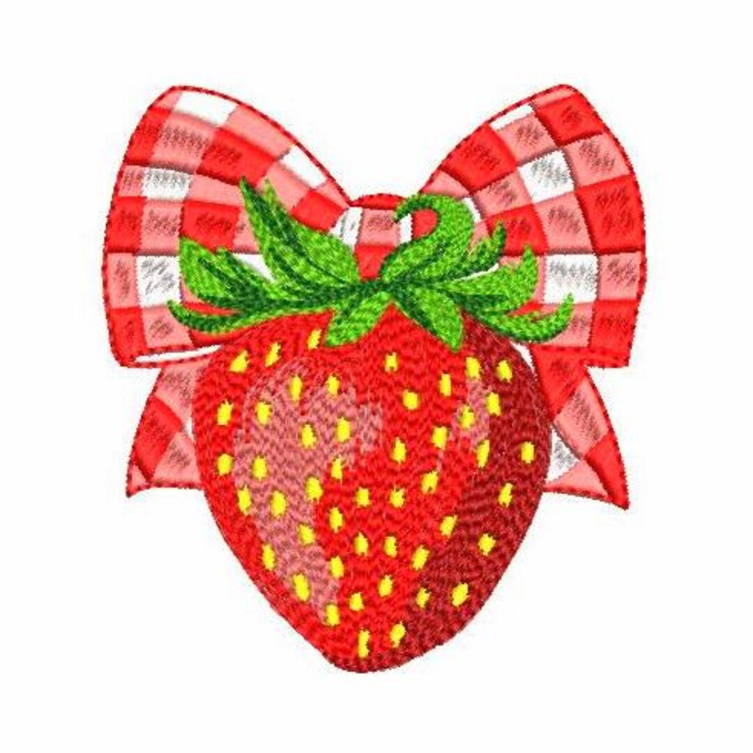 Red Strawberry Machine Embroidery Design - 3 Sizes, Cute Strawberry Bow ...