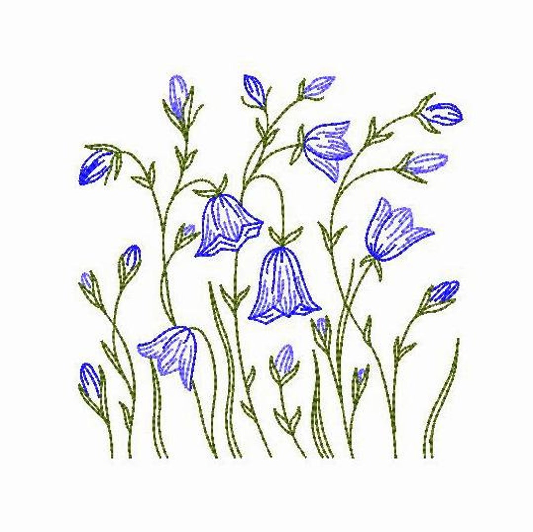 Blue Bellflowers Machine Embroidery Design 5 SIZES, Field Bluebells ...