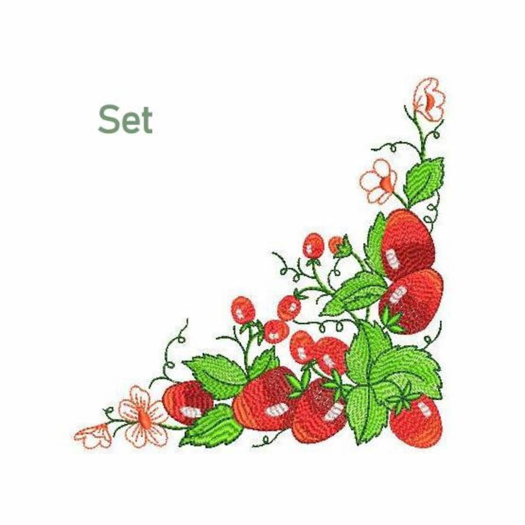 Strawberry Corner SET in 2 Sizes Machine Embroidery Design, Sketch ...