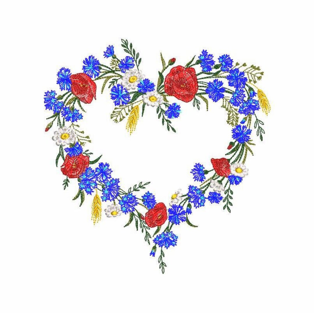 Flower Heart Machine Embroidery Design 4 SIZES, Wildflower Heart ...