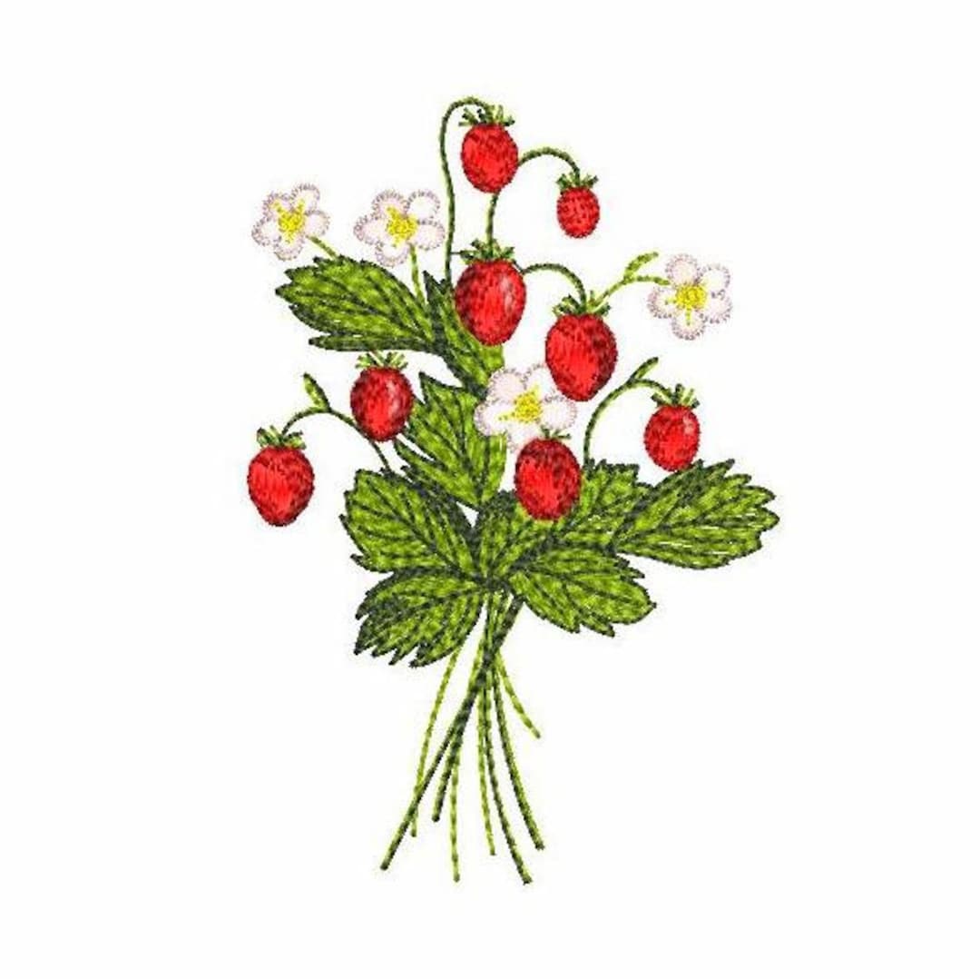 Wild Strawberry Machine Embroidery Design - 4 Sizes, Red Berry Bouquet ...