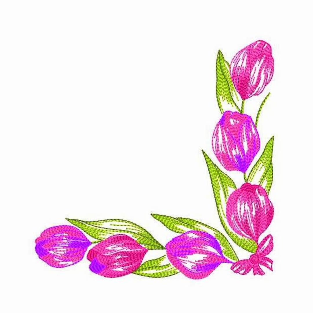 Tulip Corner Machine Embroidery Design 4 SIZES, Corner Spring Tulips ...