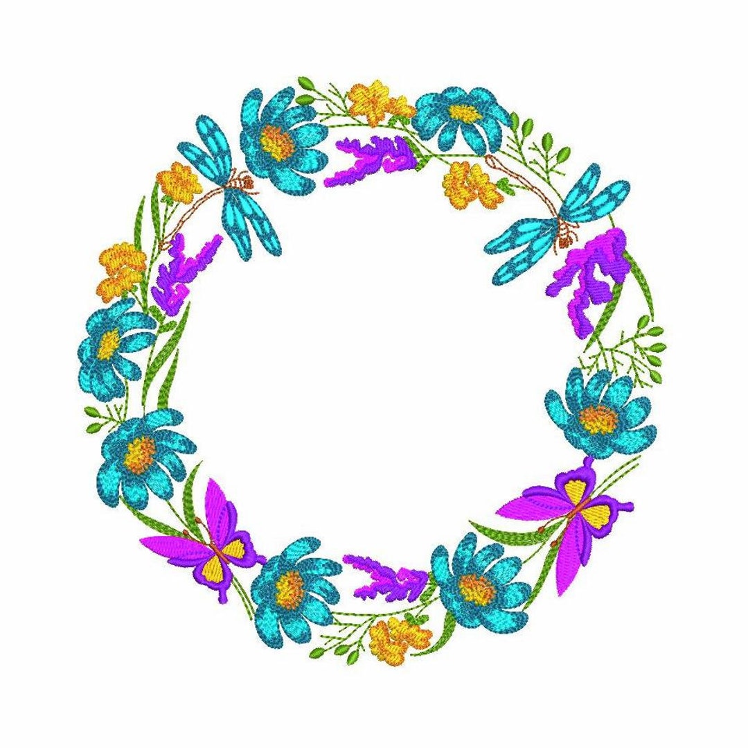Wildflowers Wreath Machine Embroidery Design 4 SIZES, Wildflowers Frame ...