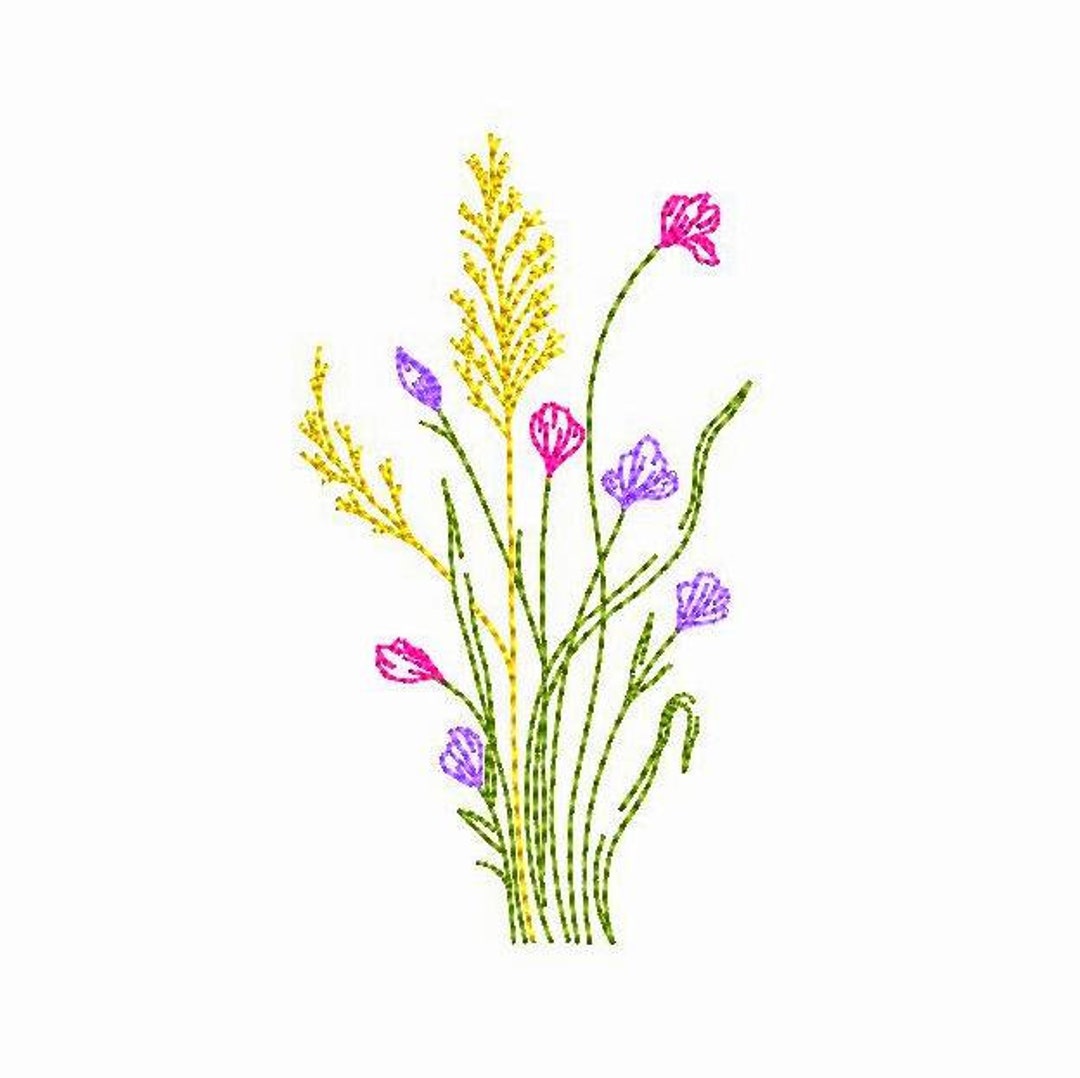 Wildflowers Machine Embroidery Design 5 SIZES, Meadow Flowers Bouquet ...