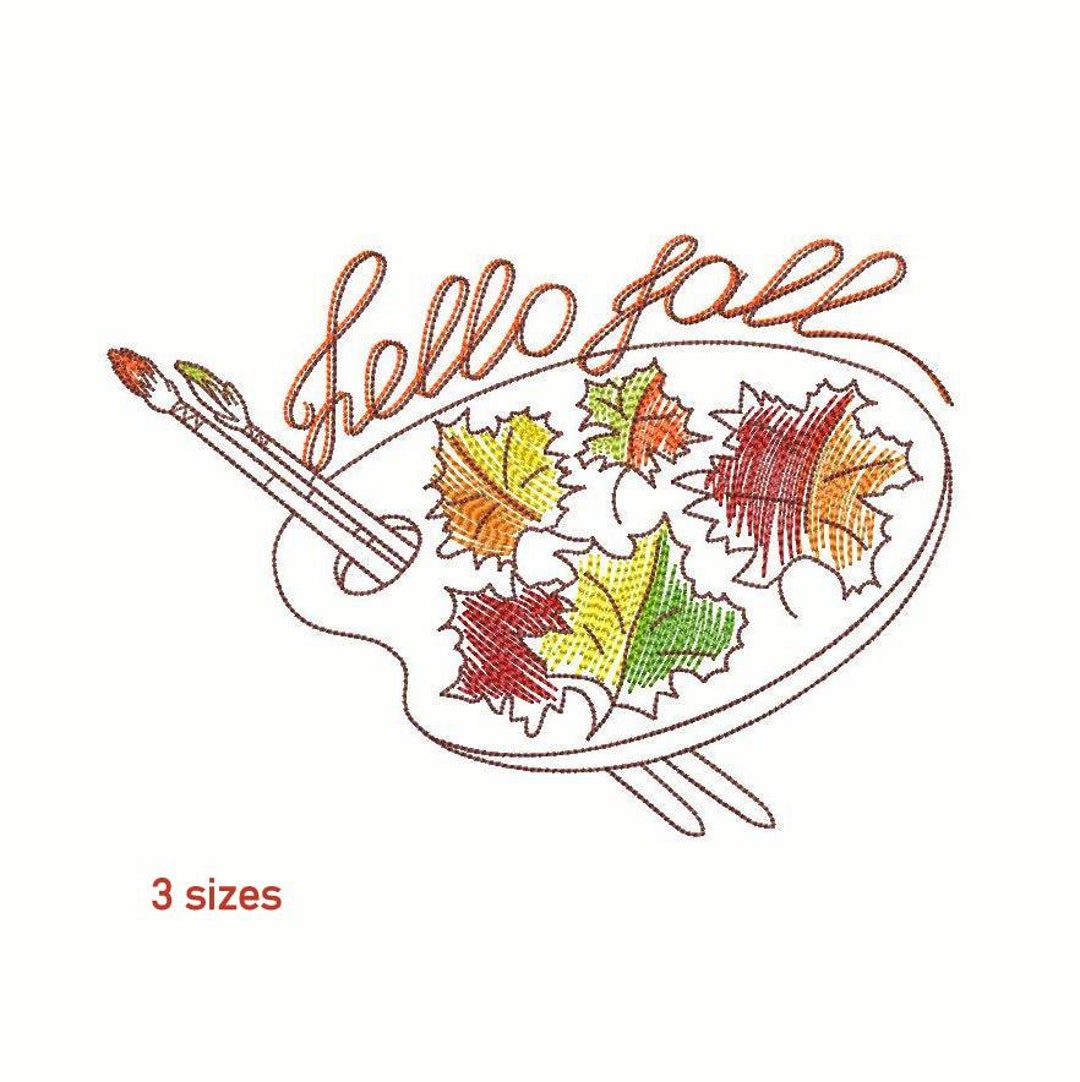Hello Fall Machine Embroidery Design 3 SIZES, Autumn Maple Leaves ...