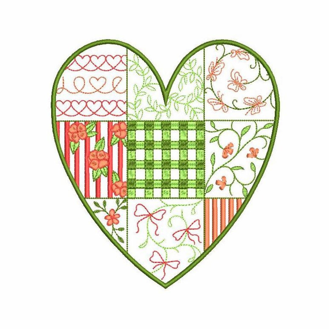 Patchwork Heart Machine Embroidery Design 4 SIZES, Quilted Heart ...